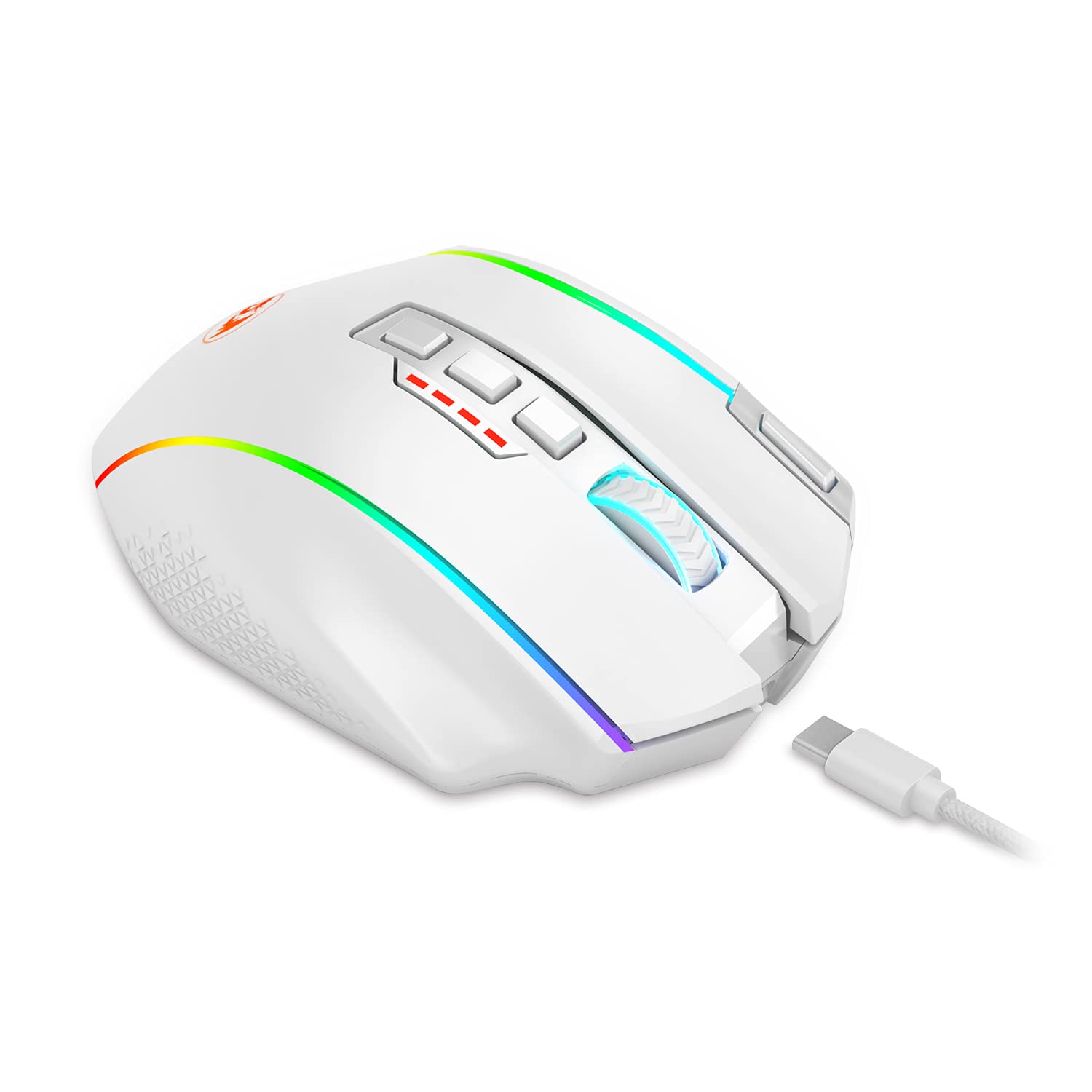 Redragon M901 Gaming Mouse RGB Backlit MMO 16 Macro Programmable Buttons 16000 DPI for Windows PC Computer (Wireless, White)