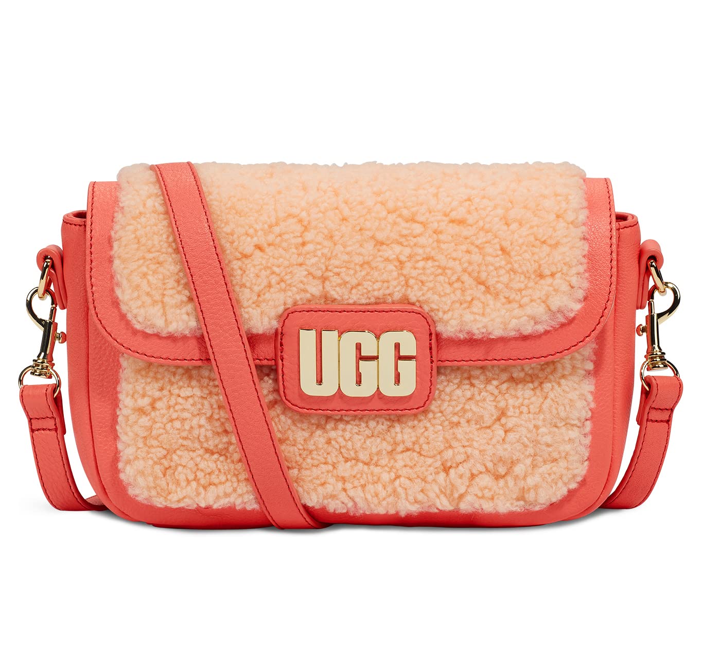 UGG Women's Dalton Crossbody Sheepskin Handbag, Peach Fuzz / Peach Bliss, One Size