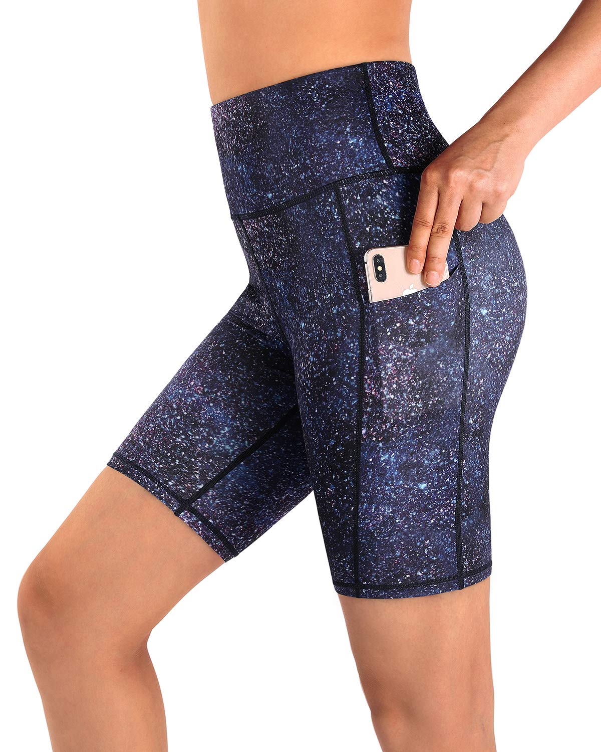Promover Spandex Biker Shorts for Women High Waist Compression Running Short Leggings with Pockets 8" Inseam (Starry, X-Large)