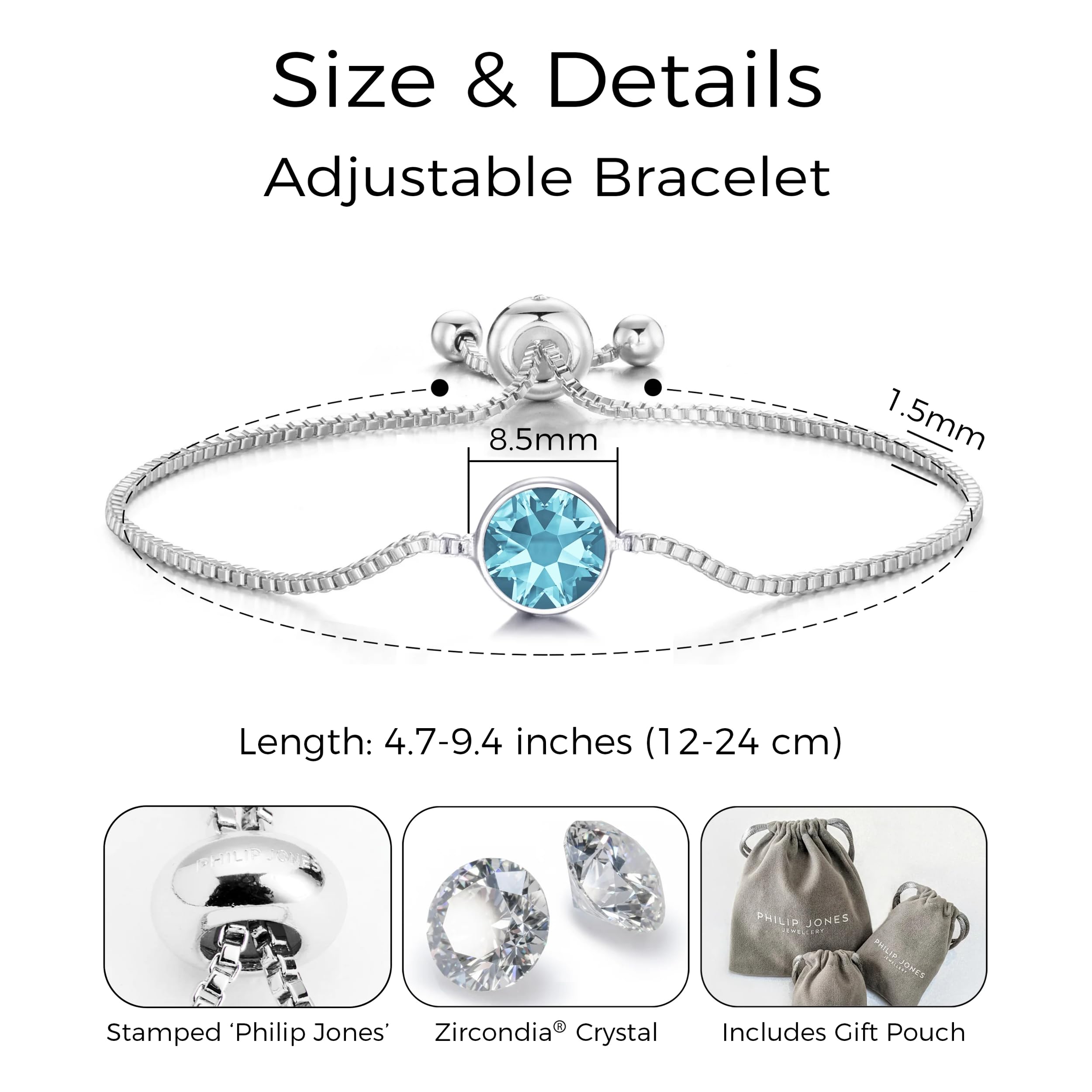 Philip Jones March (Aquamarine) Birthstone Bracelet Created with Zircondia® Crystals