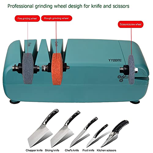 YYOOMI Electric Knife Sharpener, 2- Stage 15 Degree Bevel Professional Knife Sharpener, Quickly Sharp & Polish, Scissors Sharpening, With Replaceable Wheels