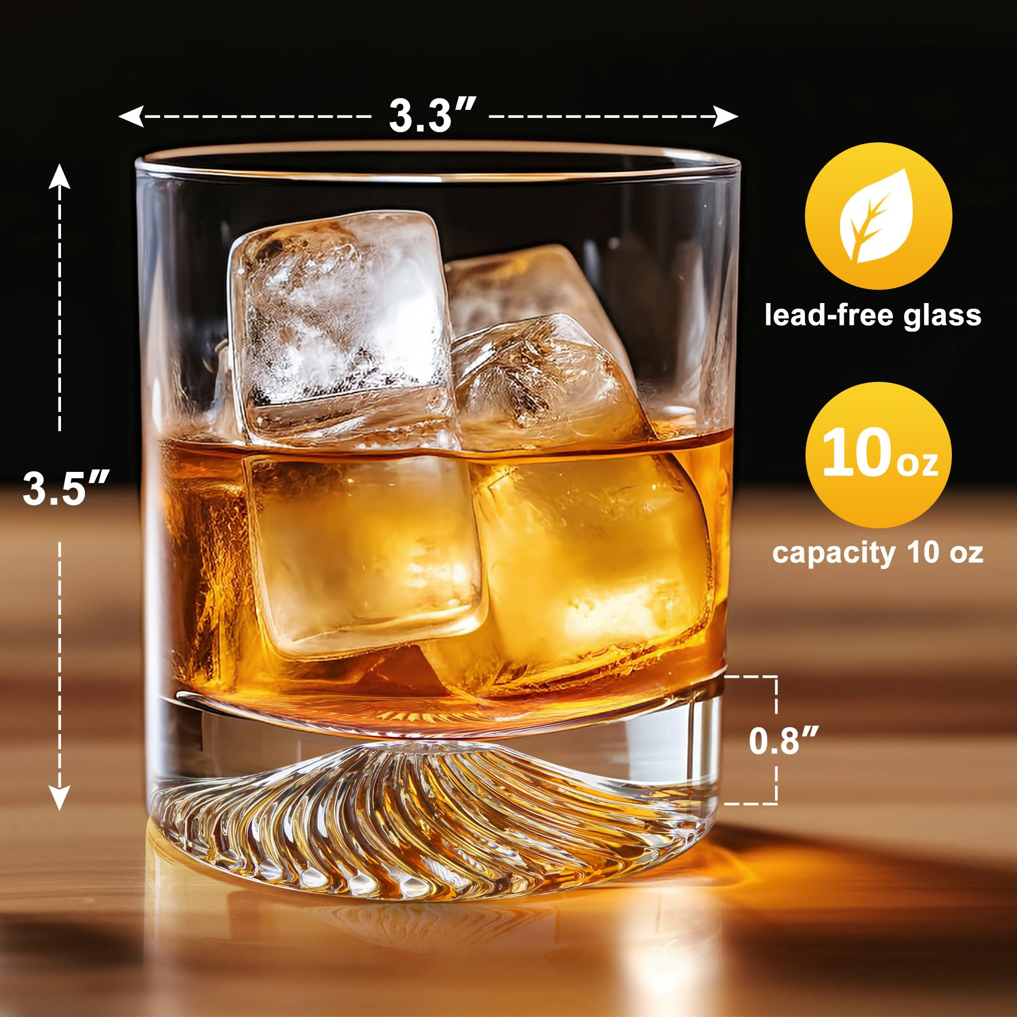 YUFDA Whiskey Glasses Set of 4, 10 oz Mountain Whiskey Glasses Luxury Gift Box, Heavy Bottom Bourbon Glasses for Scotch for Bar, Party, Wedding Gift For Men Father