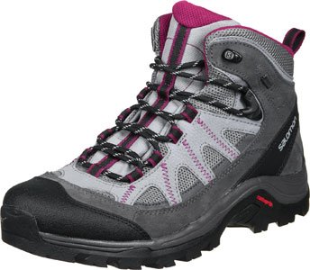 Salomon Women's Authentic Leather GORE-TEX Backpacking Boots, Pearl Grey/Grey Denim/Mystic Purple, 11 M US