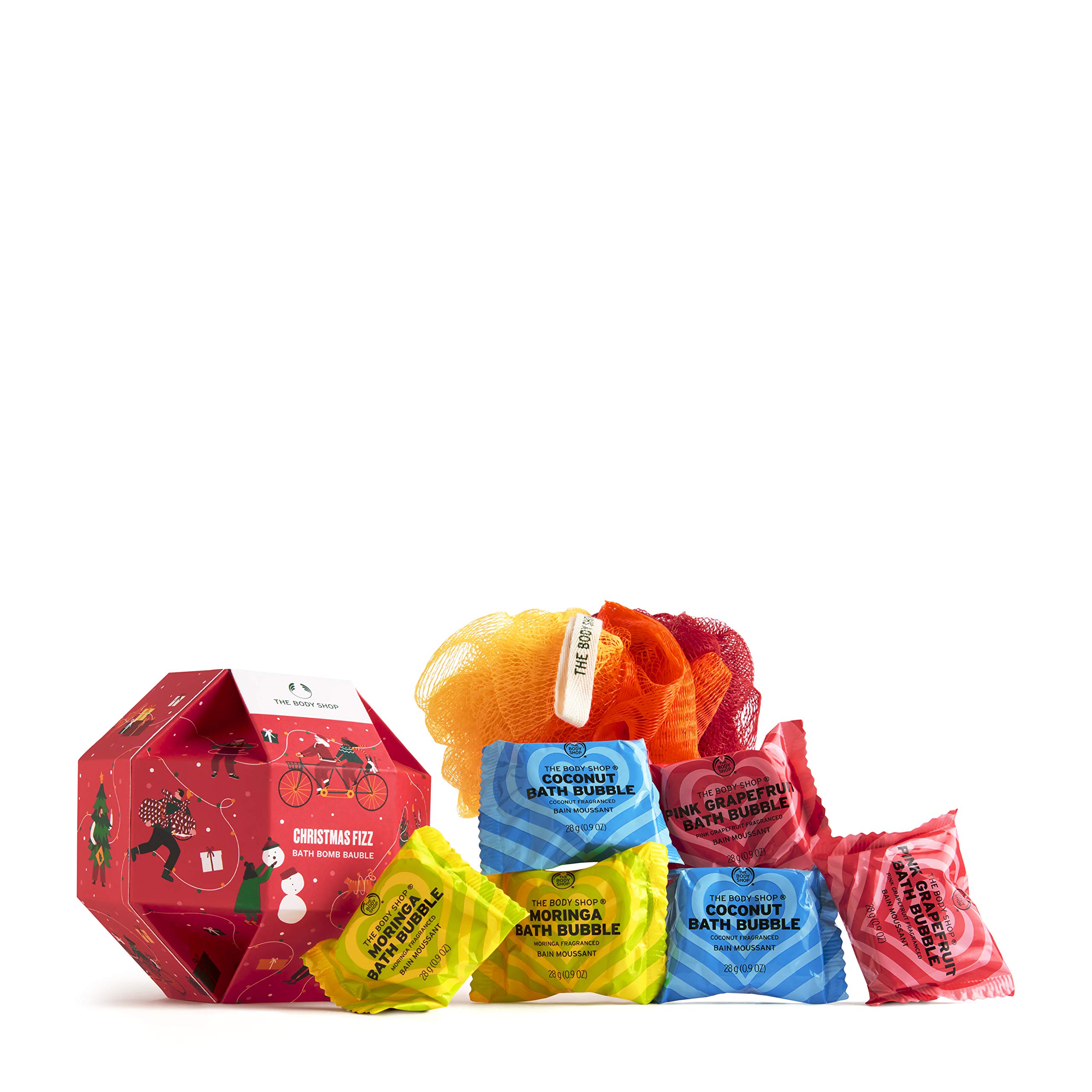 The Body Shop Christmas Fizzle Bath Bomb Bauble gift set with fragrant, grapefruit, pink, 5.68 Fl Oz