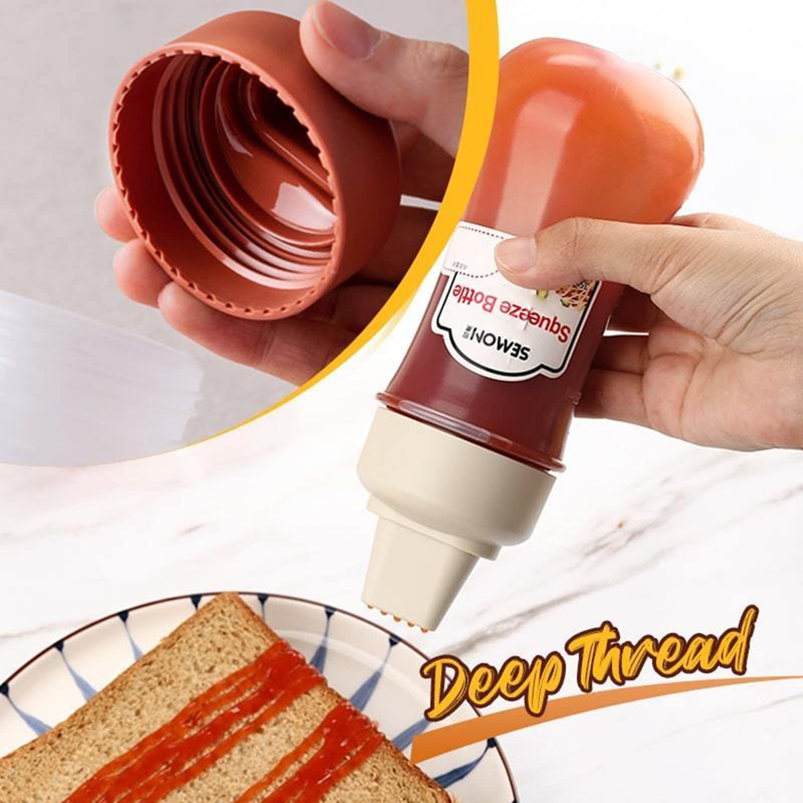 TOKLYUIE Condiment Squeeze Spray Bottles, 3 Pcs Measurable Condiment Squeeze Bottles, 350ml with Dust-proof Cover Porous Squeeze Sauce Bottle, Kitchen Ketchup Salad Bottle, Sauce Bottle (Multicolor)