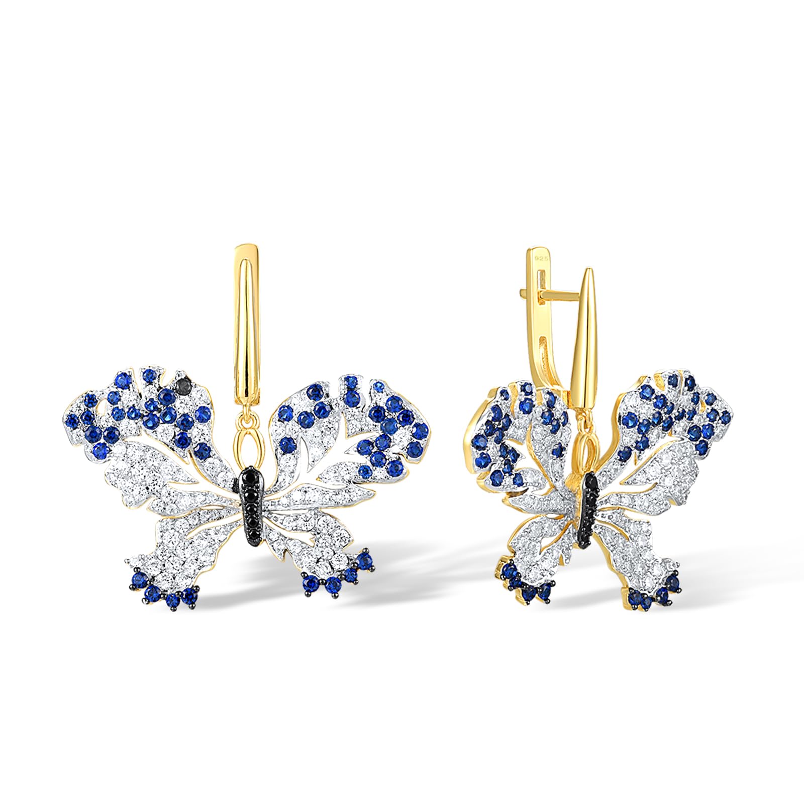 Santuzza Butterfly Earrings 925 Sterling Silver Blue Nano Cubic Zirconia White CZ Gemstone Butterfly Dangle Earrings for Women