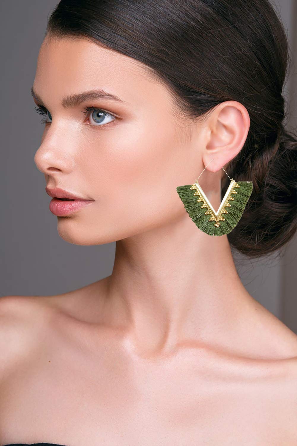 Statement Tassel Earrings, Delicate Bohemian V Shap Tassel Hoop Earring Elegant Fringe Drop Dangle Earrings for Women