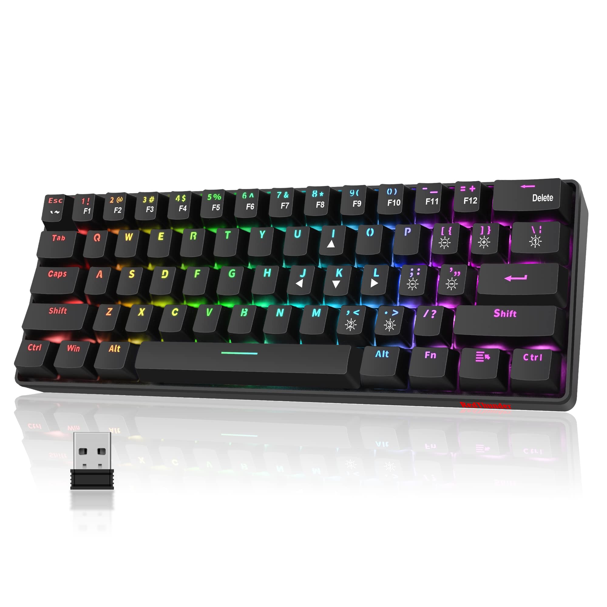 RedThunder K61 Rechargeable Wireless 60% Mechanical Keyboard, True RGB Backlit, Keyboard with 61 Keys Compact Layout for Laptop PC Mac Long-Lasting Built-in Battery (White, Blue Switch)