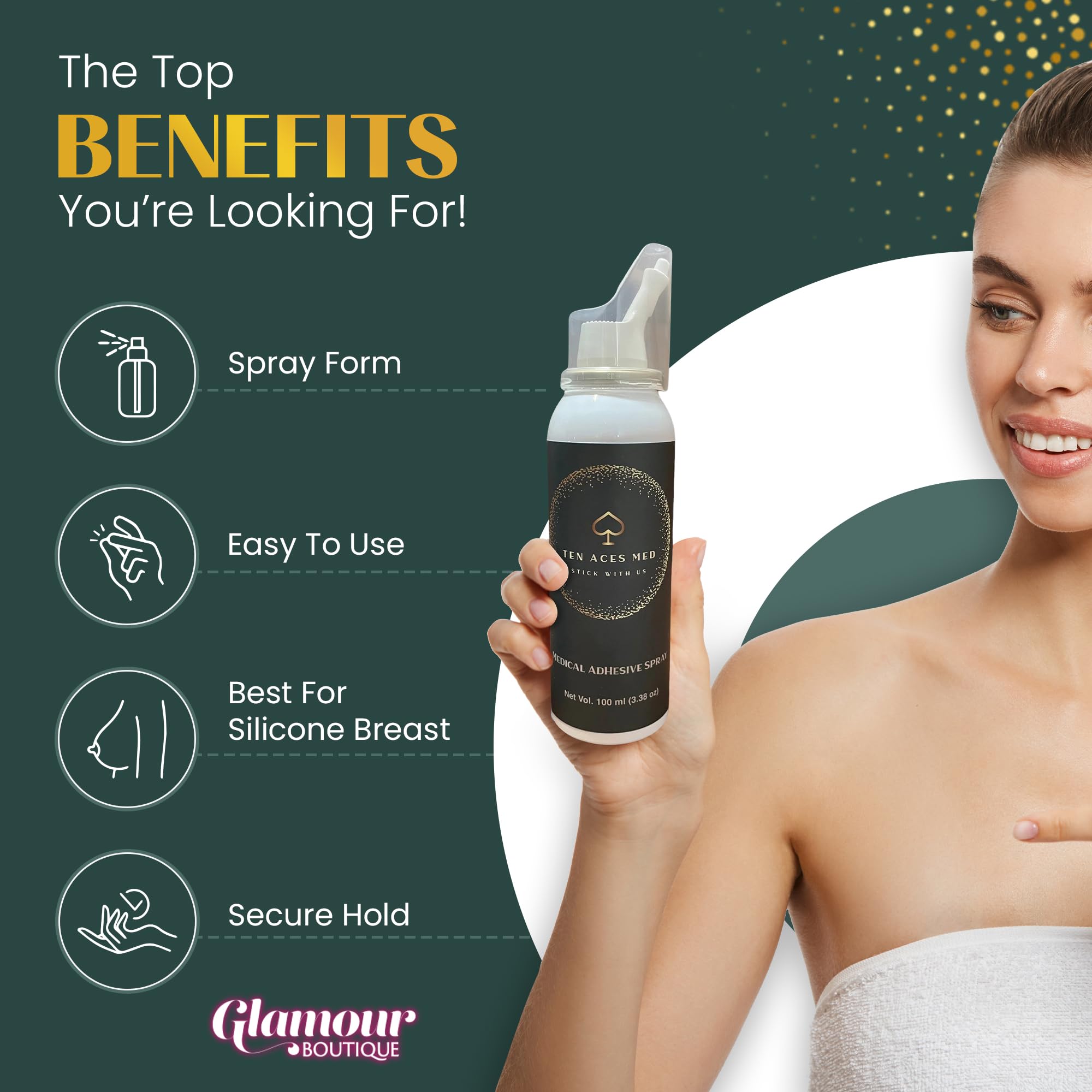 Ten Aces Secure and Reliable Silicone Breast Form Adhesive Spray Medical-Grade Skin Glue Strong Bonding and Breast Prosthesis Applicator (50 ml)