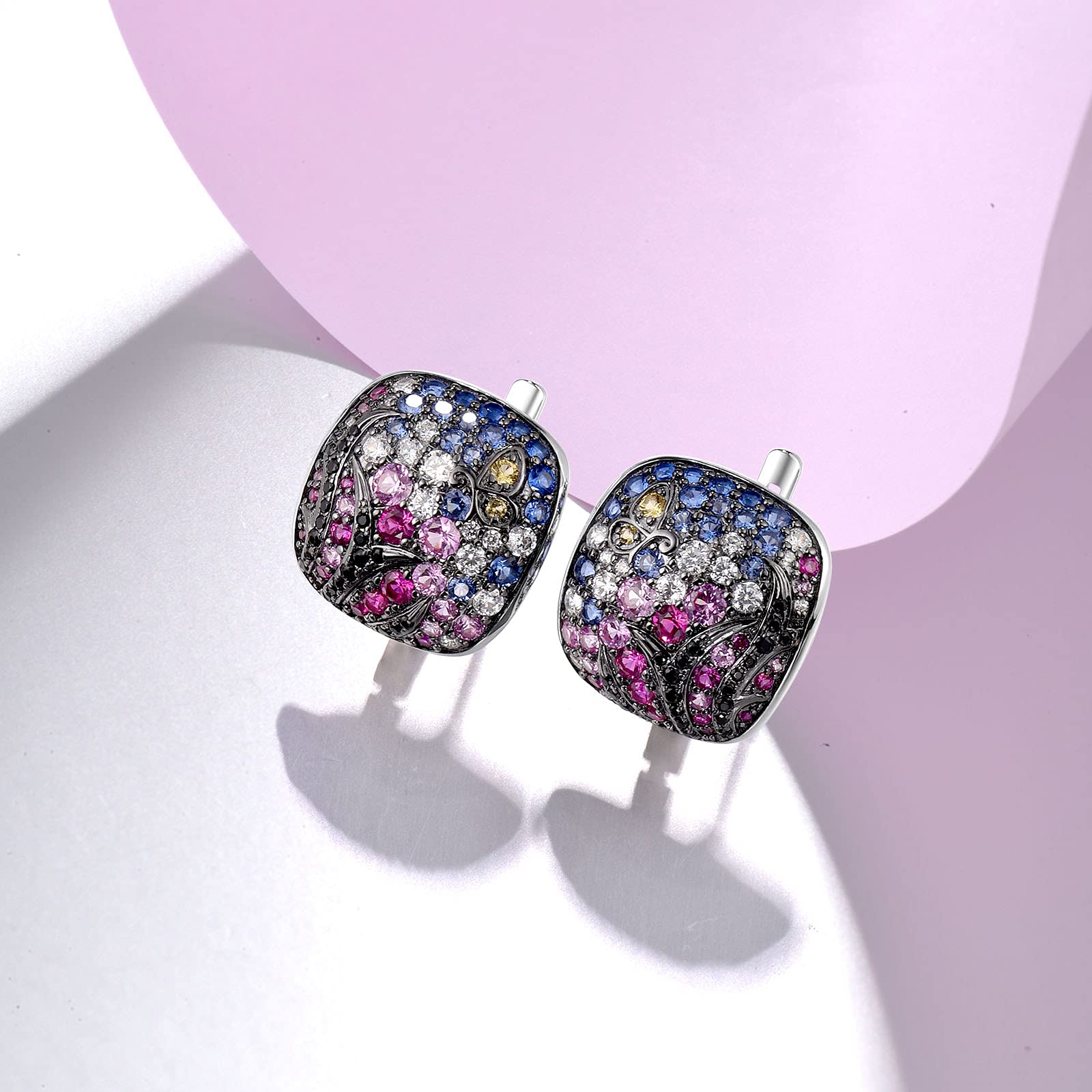 Santuzza Cushion Dangle Earrings 925 Sterling Silver Created Pink Sapphire White Nano Cubic Zirconia Drop Earring for Women