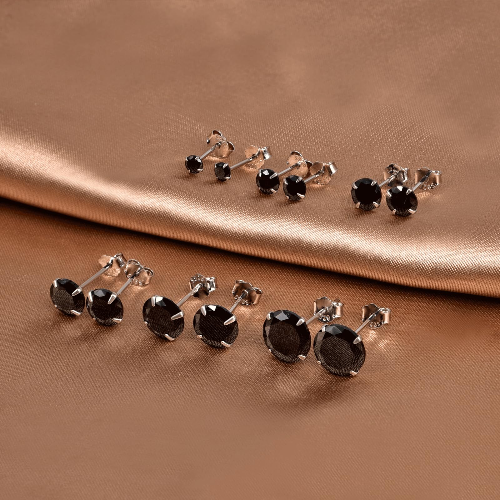 SILBERTALE 925 Sterling Silver Black Cubic Zirconia 3mm-8mm CZ Stud Earrings Men Women