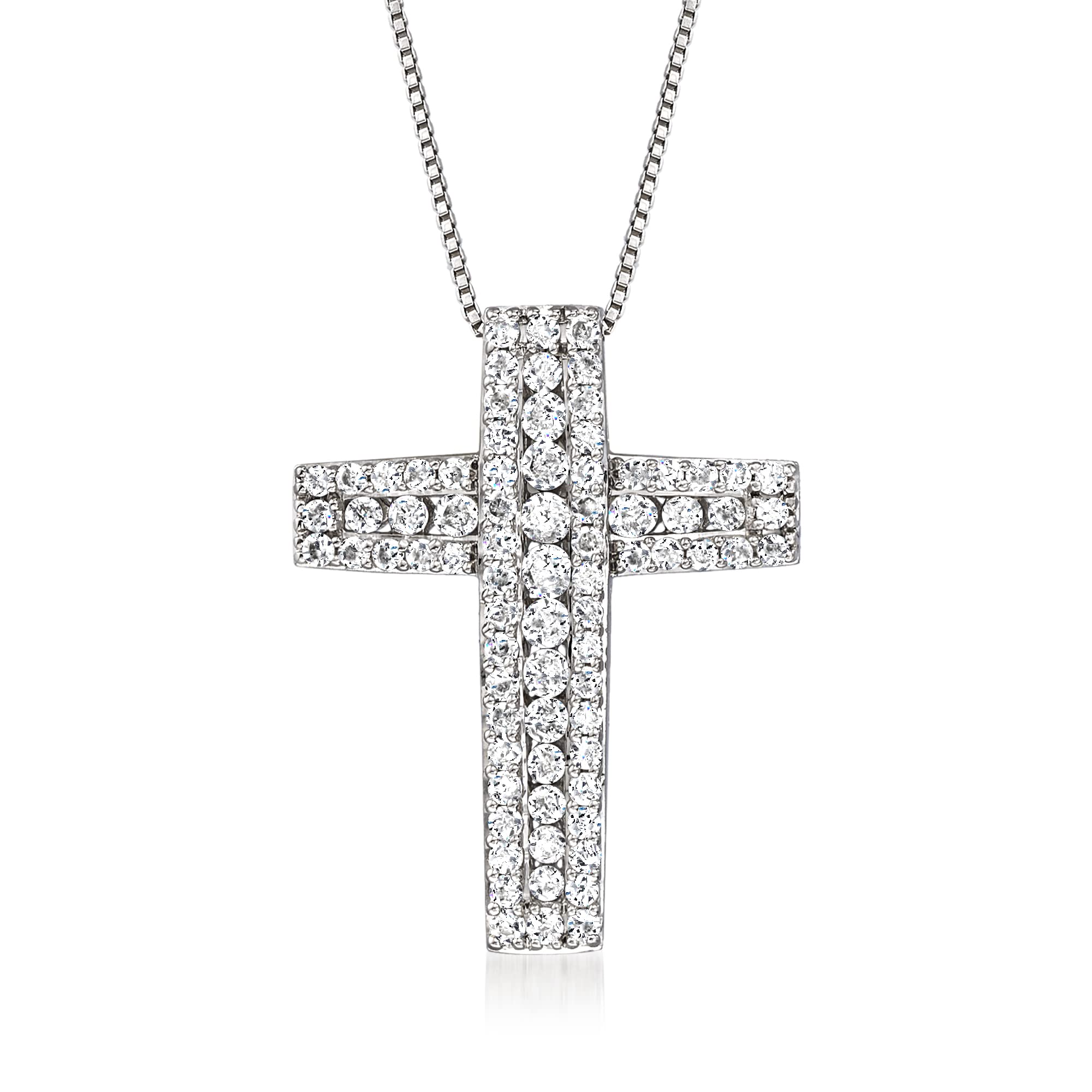 Ross-Simons 1.00 ct. t.w. Diamond Cross Pendant Necklace in Sterling Silver. 20 inches