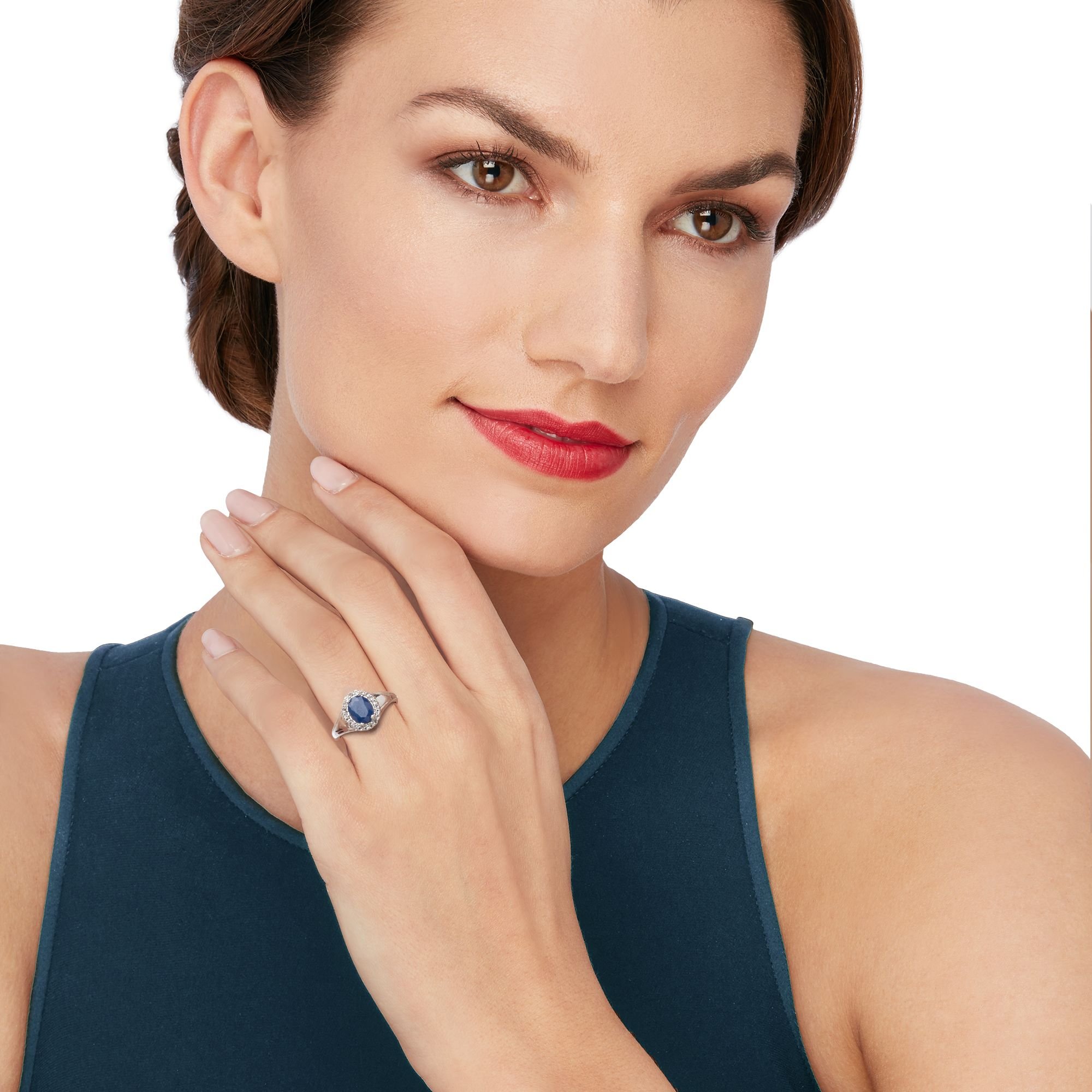 Ross-Simons 1.50 Carat Sapphire and .30 ct. t.w. White Topaz Ring in Sterling Silver. Size 6