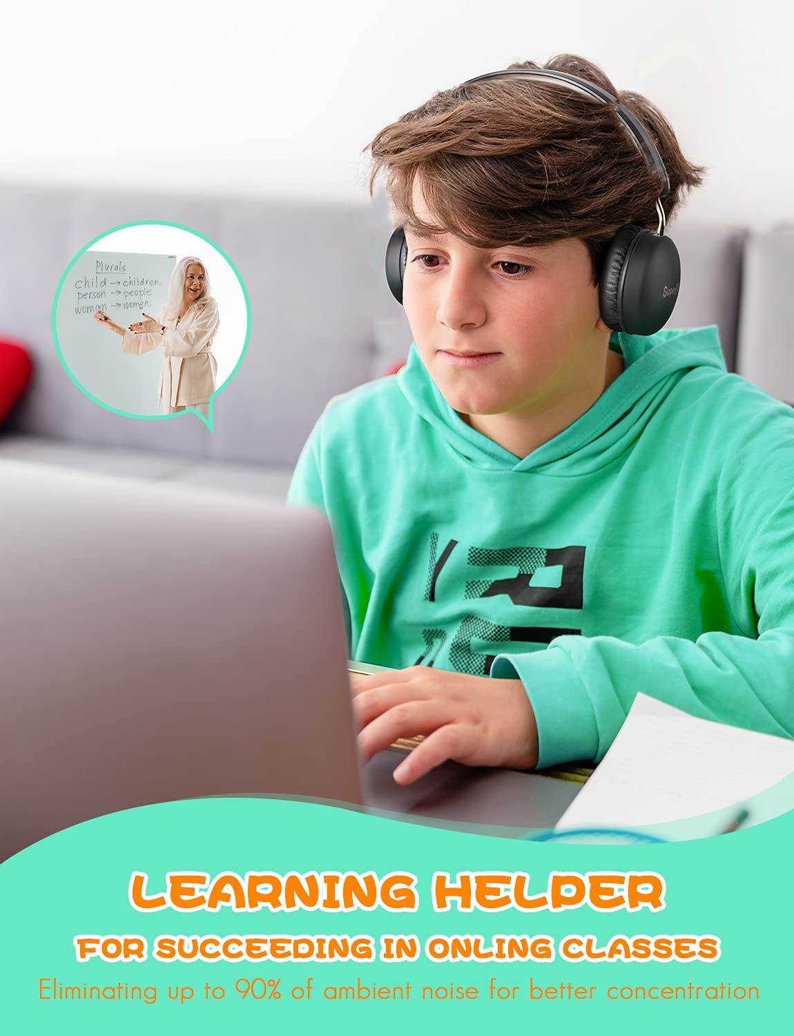SuperEQ S8 Active Noise Cancelling Headphones, On-Ear Bluetooth Headsets w/ Built-in Mic for Kids, Adults, Wireless & Wired 2-IN-1, 18 Hrs Playtime, HiFi Audio for PC Computer, Laptop, Tablet, Phones