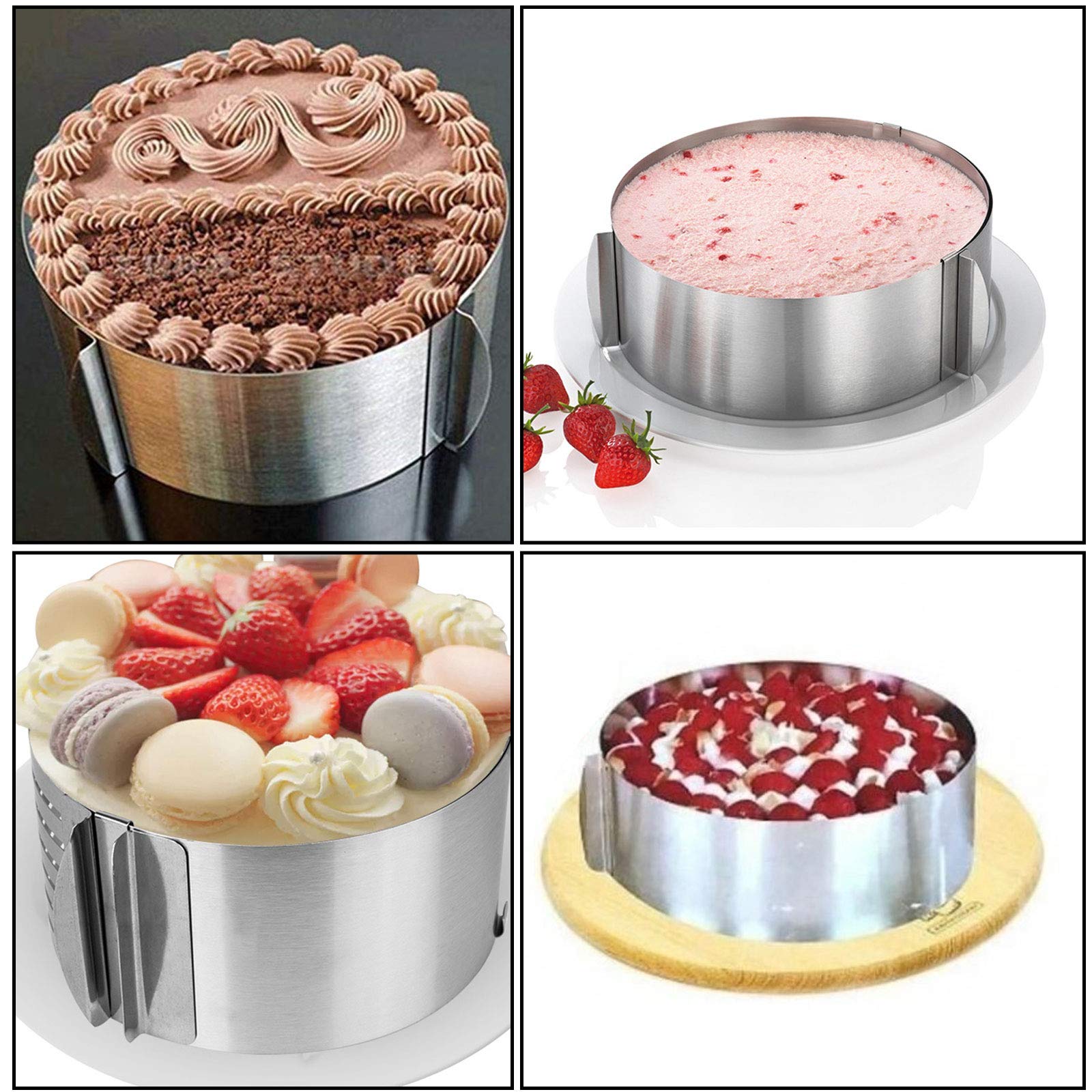ZEONHEI 2 PCS 6 to 12 Inch Adjustable Stainless Steel Cake Mold Ring Set, Round Cake Mould Cake Mousse Ring Circle Mold DIY Pastry Cooking Supplies for Baking