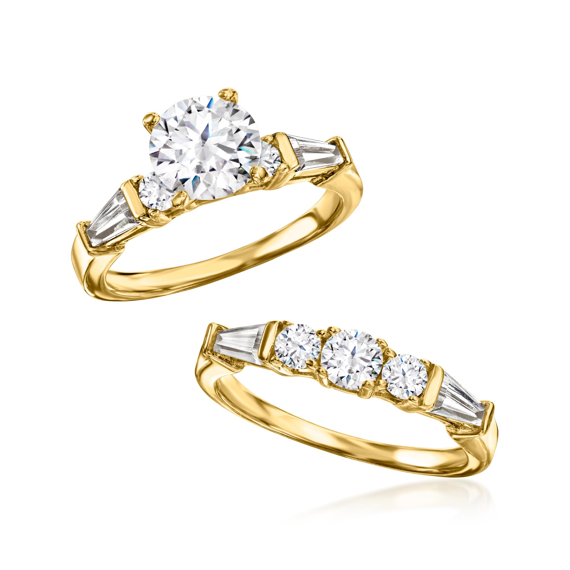Ross-Simons 2.60 ct. t.w. CZ Bridal Set: Engagement and Wedding Rings in 18kt Yellow Gold Over Sterling. Size 7