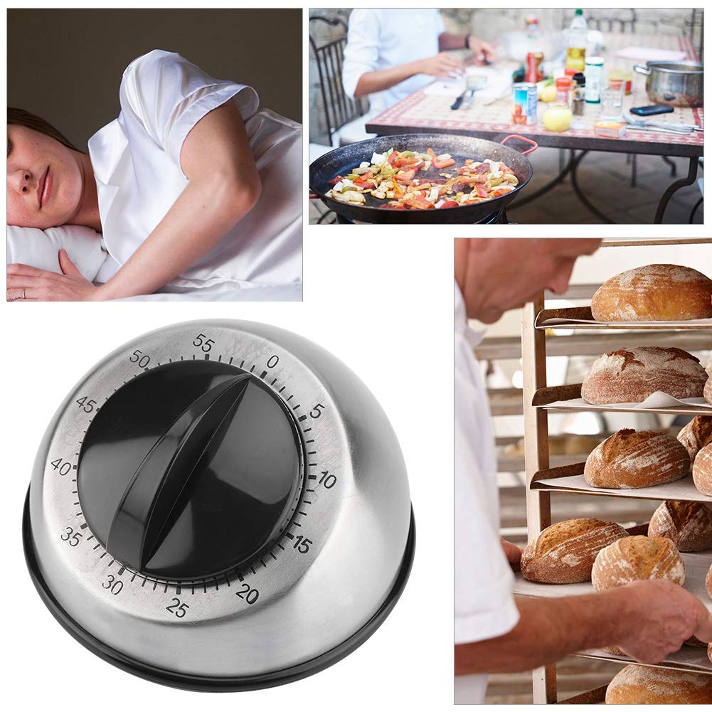 Wallfire 60 Minutes Stainless Steel Kitchen Timer Mechanical Wind- Up Timer Time Reminder Cooking Ring Clock Countdown Timer Quiet Counting Loud Alarm Sound For Adults Kitchen Cooking