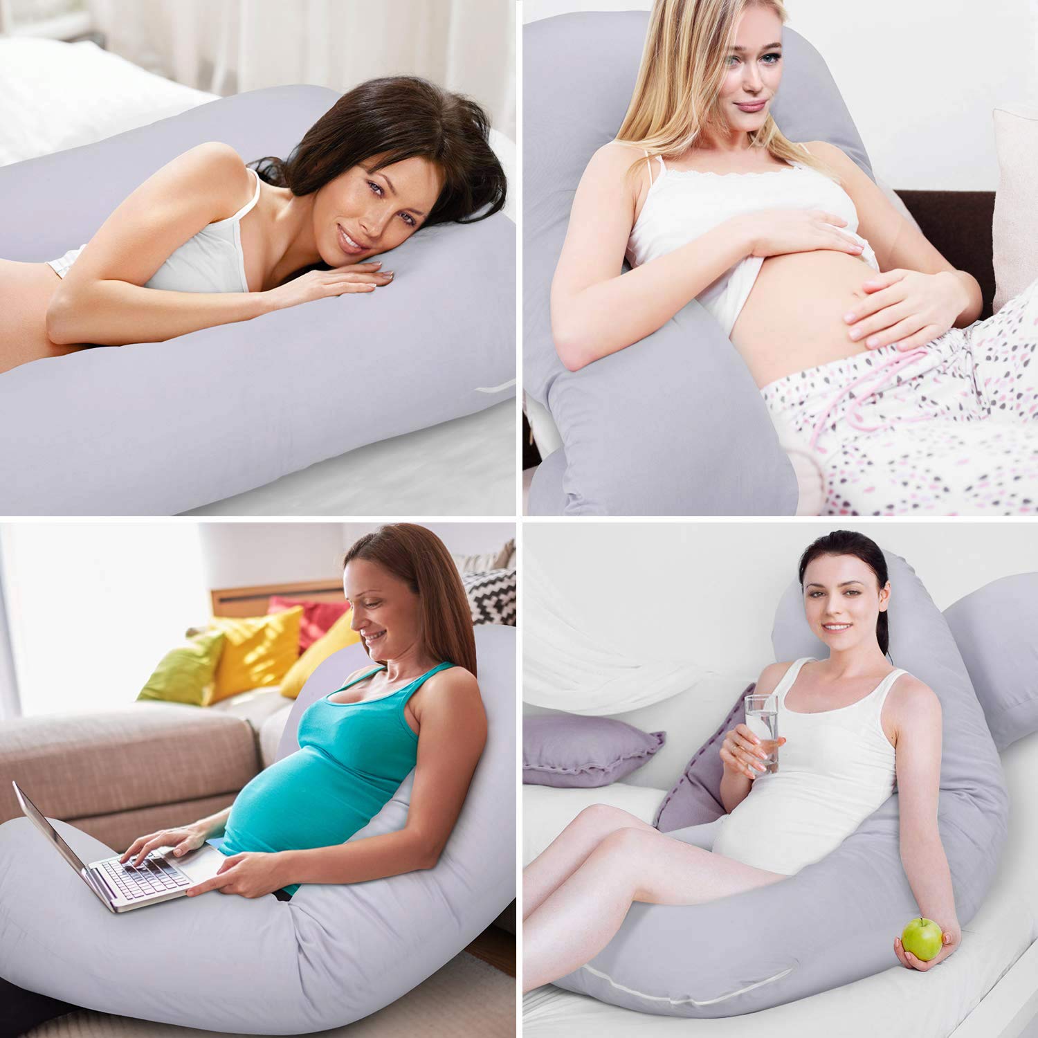 SWDPORT U Shaped Pregnancy Pillow, Full Body Maternity Pillows, Sleeping On Side with Zipper Removable Velvet Cover, Support Abdomen/Waist/Back/Head (Pink)