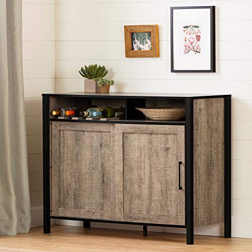 South Shore Munich Buffet with Sliding Door-Weathered Oak and Matte Black