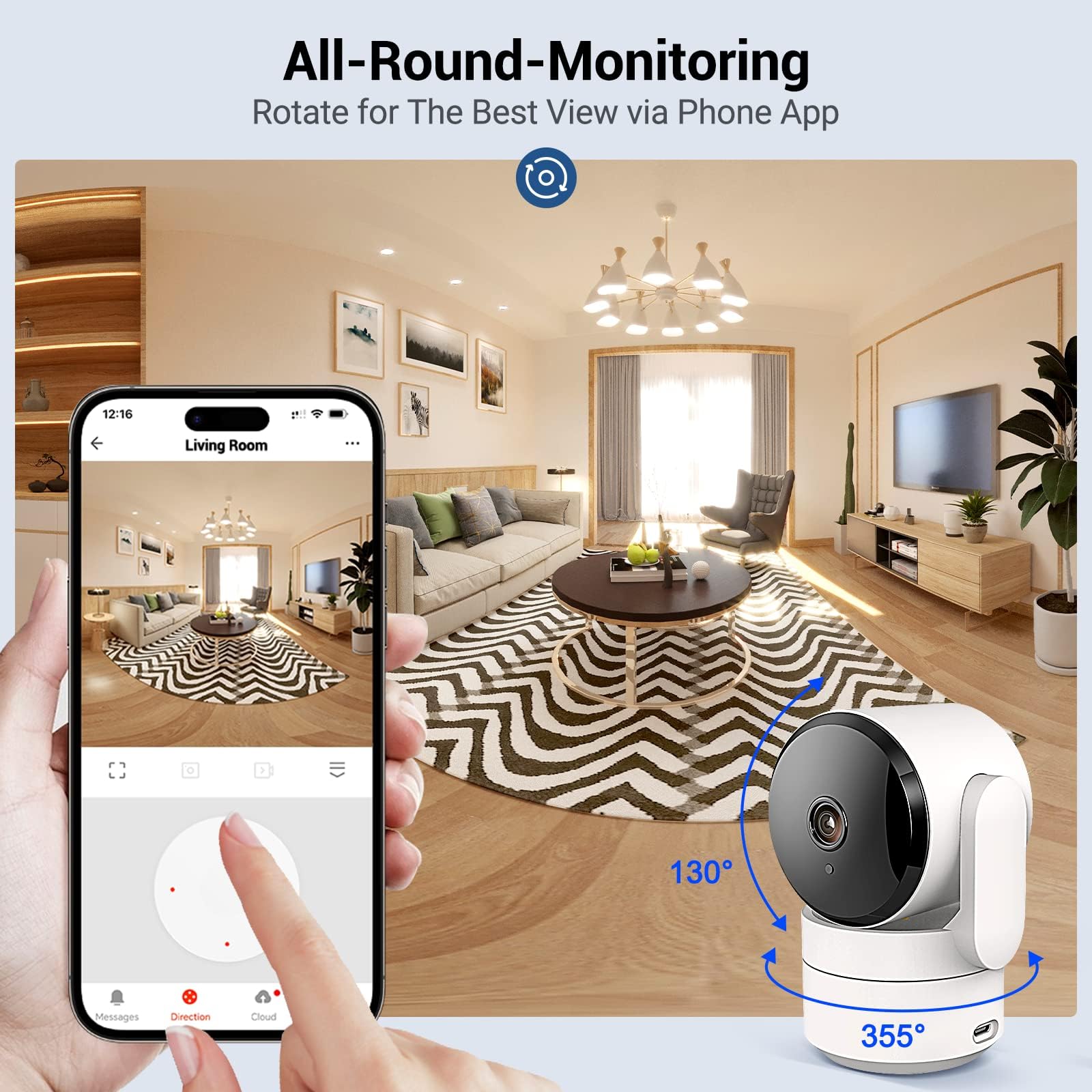 WiFi Security Camera for Home,1080P Indoor Camera for Pet/Baby Monitor,360 Motion Track,Privacy Mode,Cloud&Micro SD Card Storage,2-Way Audio,Google Assistant & Alexa Compatible (Plug in Camera)