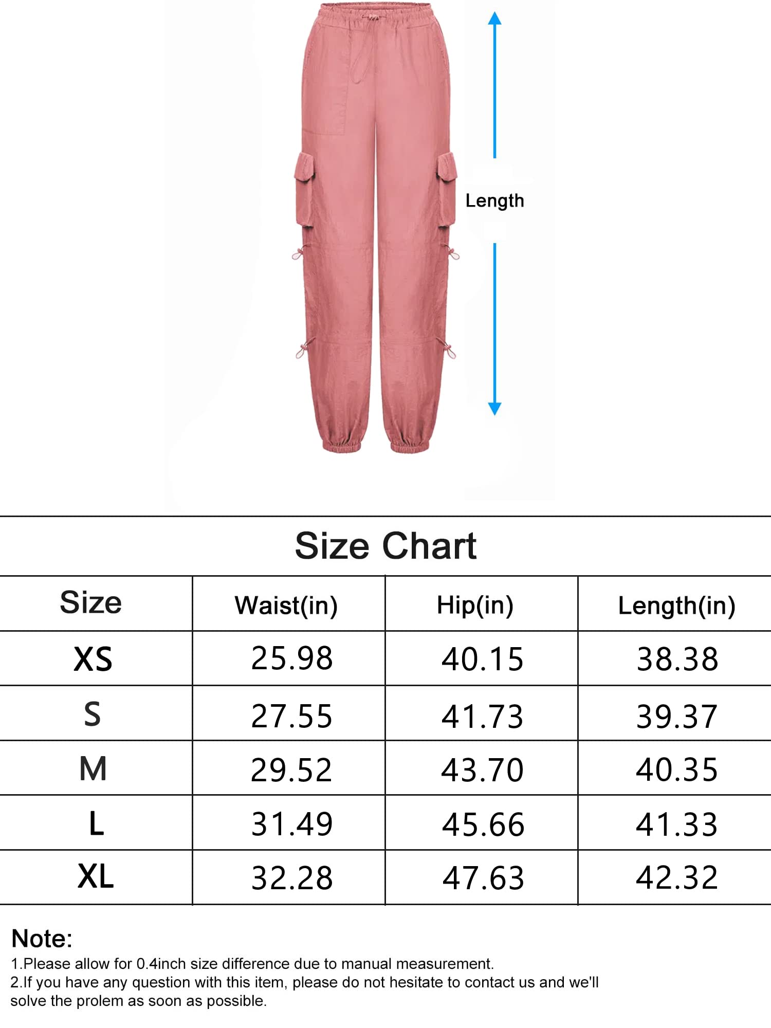 QYANGG Baggy Parachute Pants for Women& Girls Drawstring Elastic Low Waist Ruched Cargo Pants Multiple Pockets Jogger Y2K Pink
