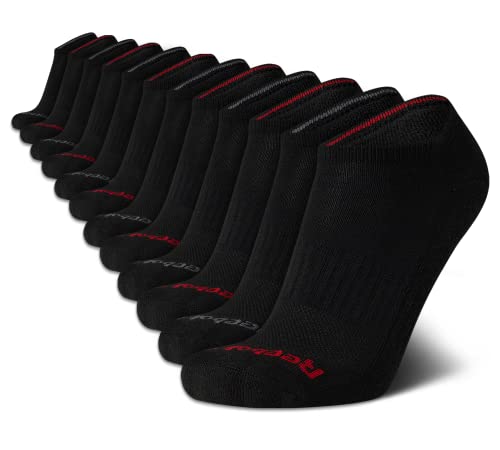 Reebok Men's Athletic No-Show Low Cut Socks with Cushion Comfort (12 Pack), Size 6-12.5, Classic Black