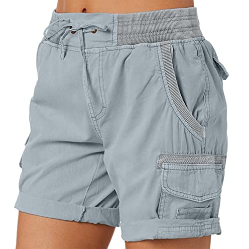 Women Cargo Shorts Summer Loose Hiking Bermuda Shorts with Pockets Comfy Shorts for Women (Grey, XL)