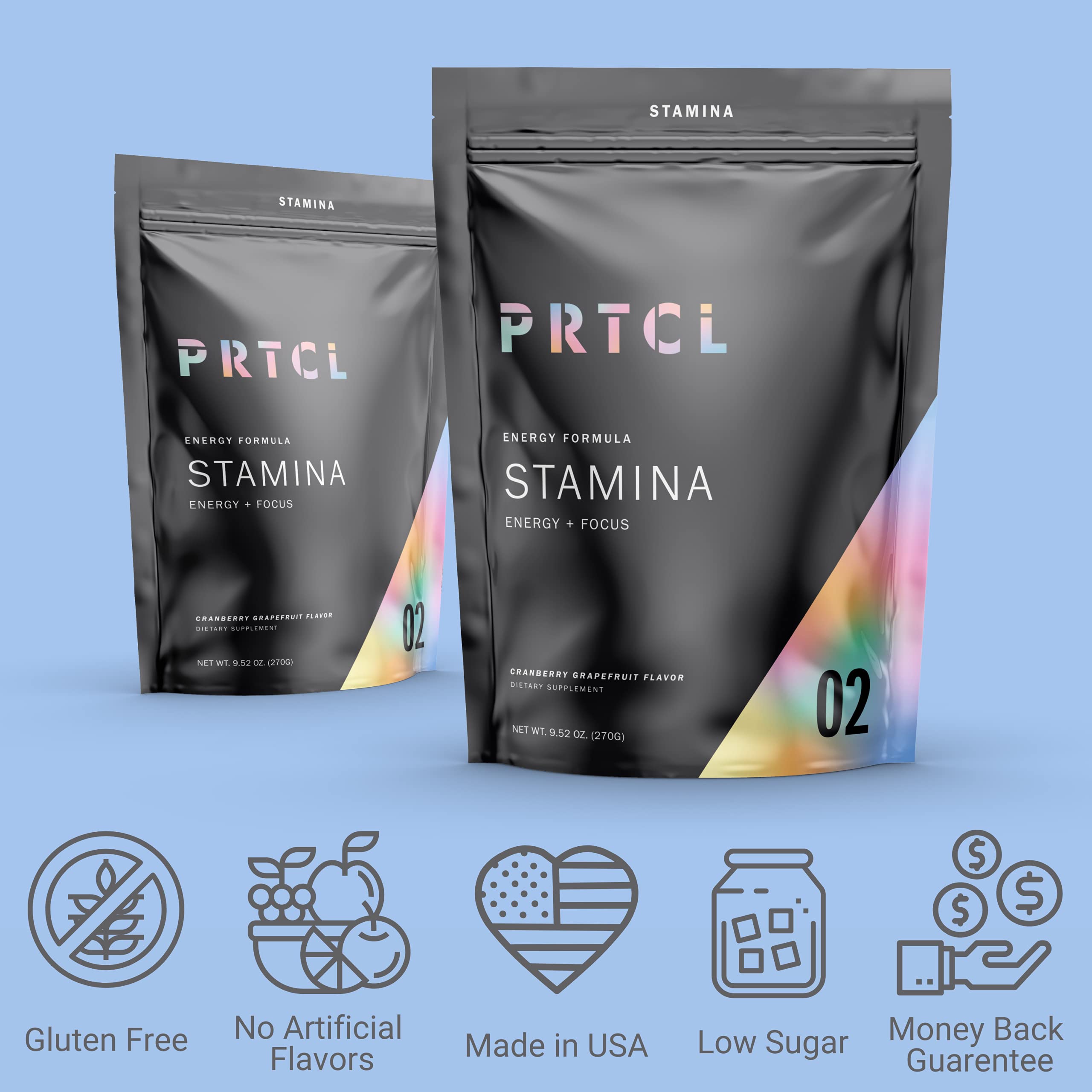 PRTCL STAMINA Cranberry Grapefruit Pre Workout Energy BCAA Supplement Powder; 30 Servings, 270g Pouch