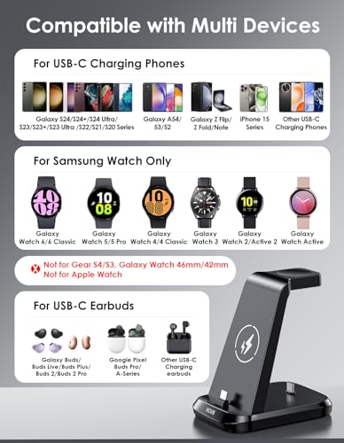 VCVS 36W USB C Super Fast Charging Station for Samsung Phones Watches Earbuds, 3 in 1 Wireless Charger for Samsung Galaxy Watch 6/5/4/3, Galaxy S24/S23/S22/21/20,Note20/10,Z Fold/Flip 5/4,USB-C Buds