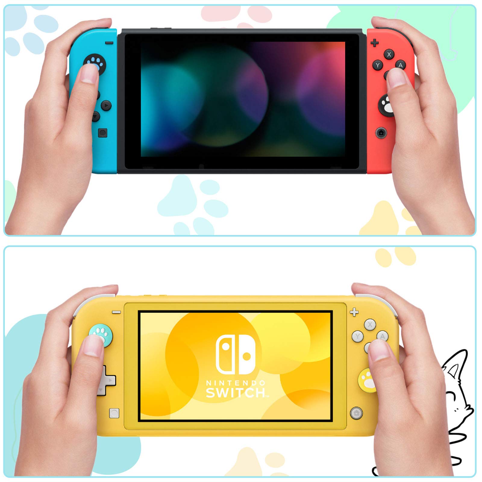 Skylety 34 Pieces Replacement Cute Cat Claw and Flower Design Thumb Grip Thumb Grips Analog Stick Cover Joystick Silicone Cover Compatible with Nintendo Switch, Switch Lite and Joy-Con Controller