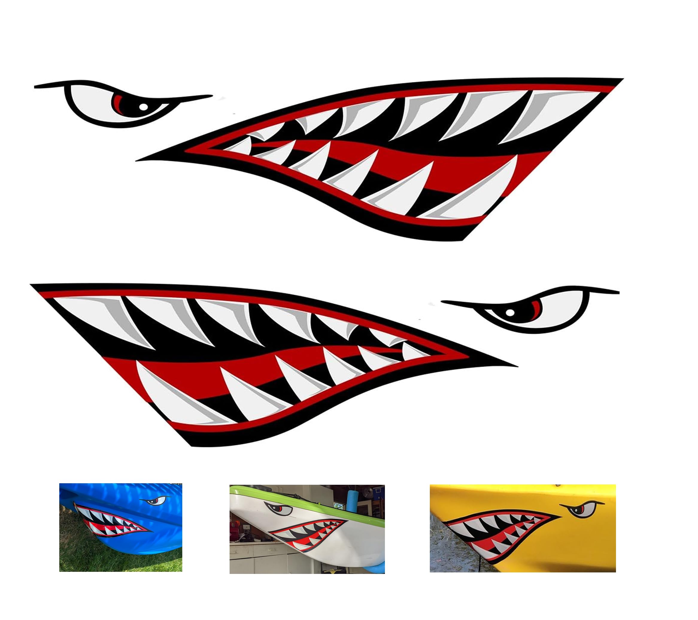 Shark Teeth Mouth Reflective Decals Graphics Sticker Fishing Boat Canoe Car Truck Kayak Decals Accessories,14.8 x 5.0 inches