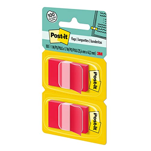 Post-it Flags, 50/Dispenser, 2 Dispensers/Pack, 1 in Wide, Red (680-RD2)