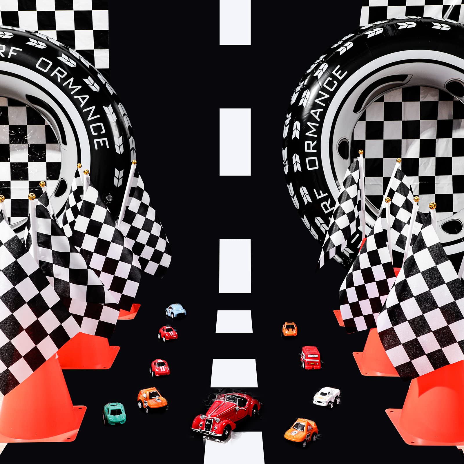 Racetrack Floor Running Black Racer Party Decoration Mat Road Table Runner Long Racetrack Tablecloth Drag for Party (Fresh Style,32 ft x 2 ft)
