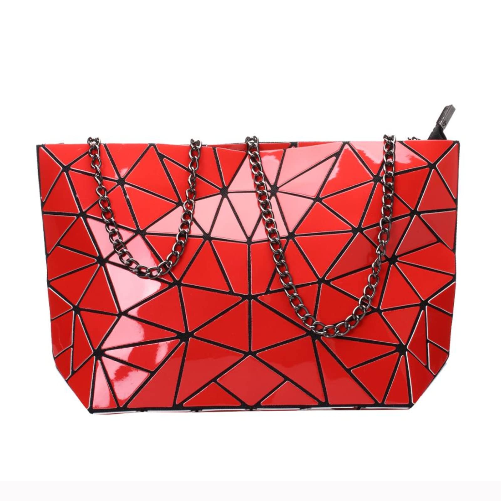 Women Chain Shoulder Bag Geometric Messenger Bags Plain Folding Crossbody Bags Clutch Evening Bag (red)