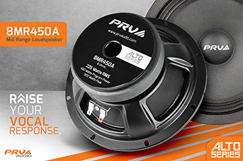 PRV AUDIO 8MR450A 8 Inch Midrange Speaker, 8 Ohms, 450 Watts, 96 dB, Mid Range Loudspeaker for High Output Pro Sound System (Single)
