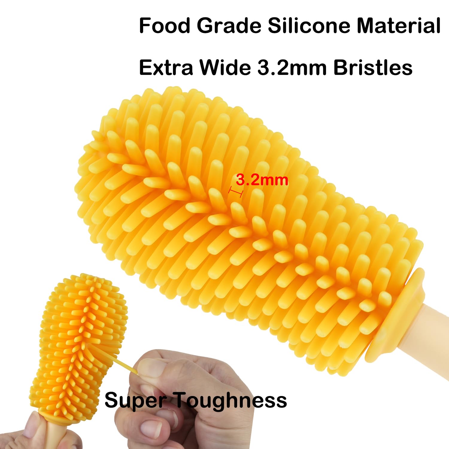 Silicone Bottle Cleaning Brush for Baby, 4-in-1 Baby Bottles Cleaner Set - Bottle/Straw/Nipple/Neck Brushes (Yellow)