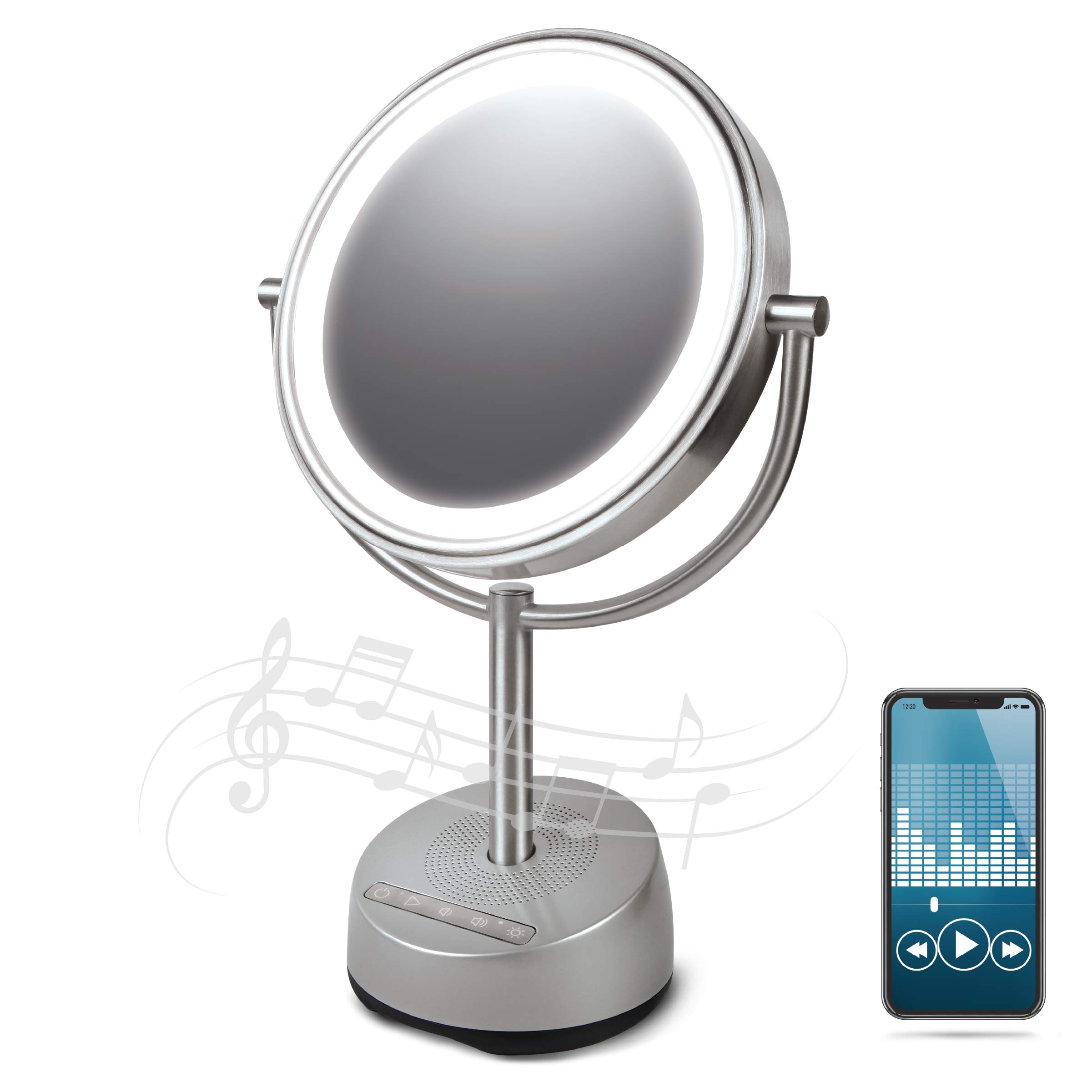Sharper Image Bluetooth Vanity Makeup Mirror with Wireless Music Streaming, LED Light and Phone Charging Port…