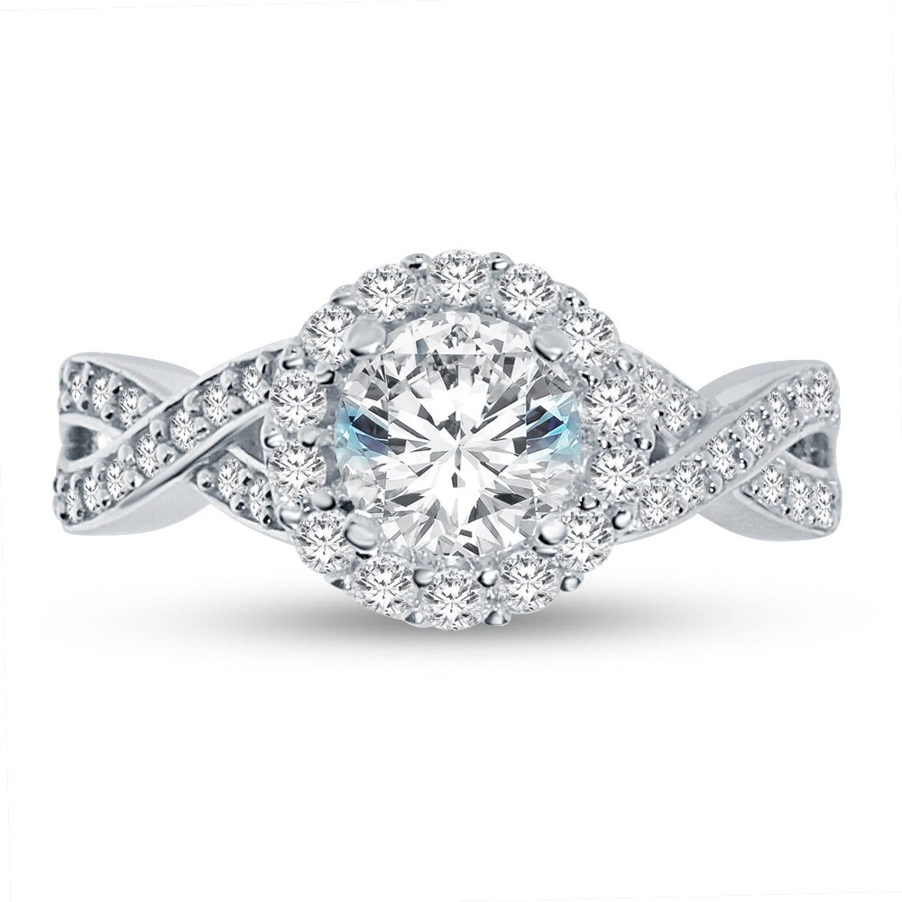 Size - 10-14k White Gold Round Infinity Twist Halo Cross Over Solitaire Engagement Ring CZ Cubic Zirconia (1.50cttw., 1.0ct. Center)
