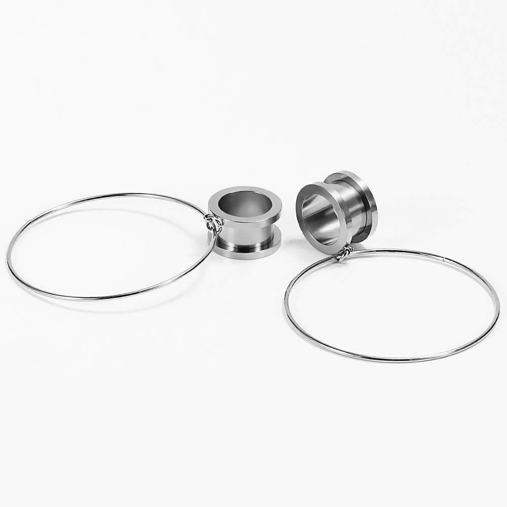 TBOSEN 1 Pair Stainless Steel Ear Plugs Expander Large Gauges Stretching Screw Saddle Fit Tunnels Gauge 2g - 13/16 inch