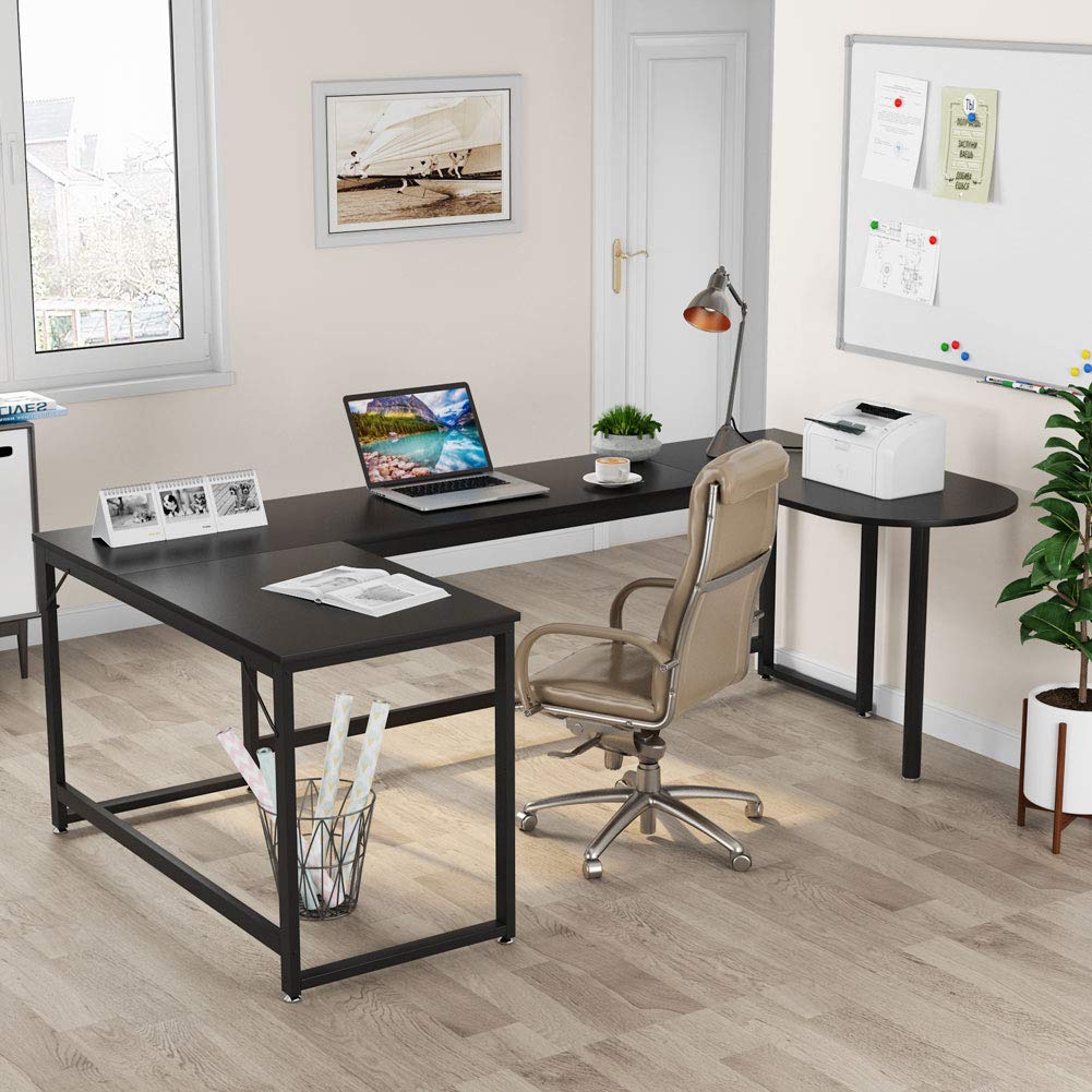 Tribesigns U Shaped Desk, Large L-Shaped Desk Corner Computer Office Desk Writing Table with Printer Stand, 78.7 x 47.2 inch Executive Workstation Desk for Home Office(Matte Black)