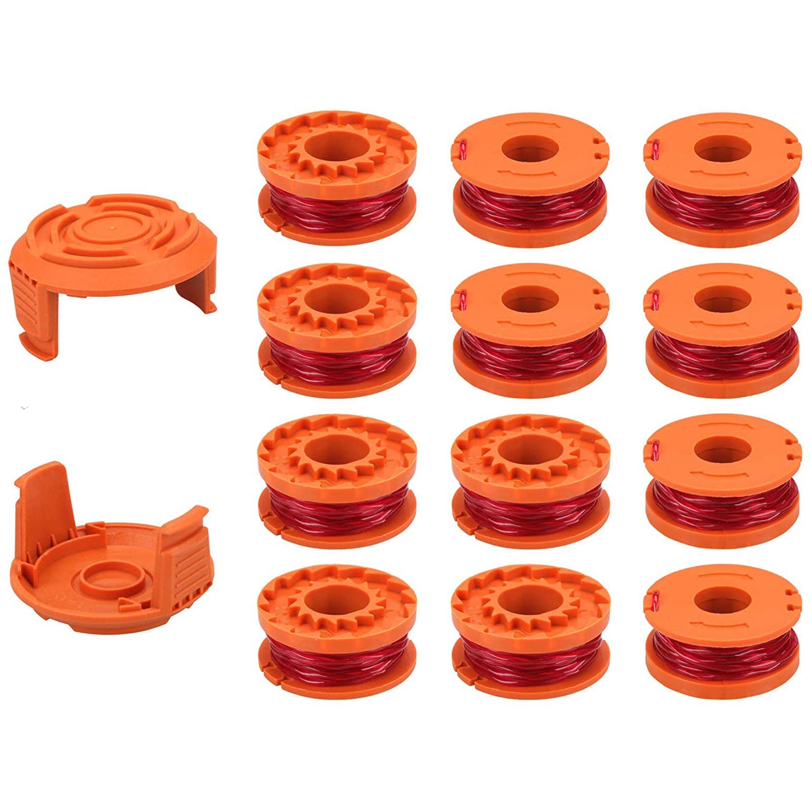 PUTING 0.065" 14 Packs Replacement Spools WA0010 Grass Trimmer Line Weed Wacker Eater Edger Spool String Refills Cover Pre-Wound Compatible (12 Packs + 2 Caps)