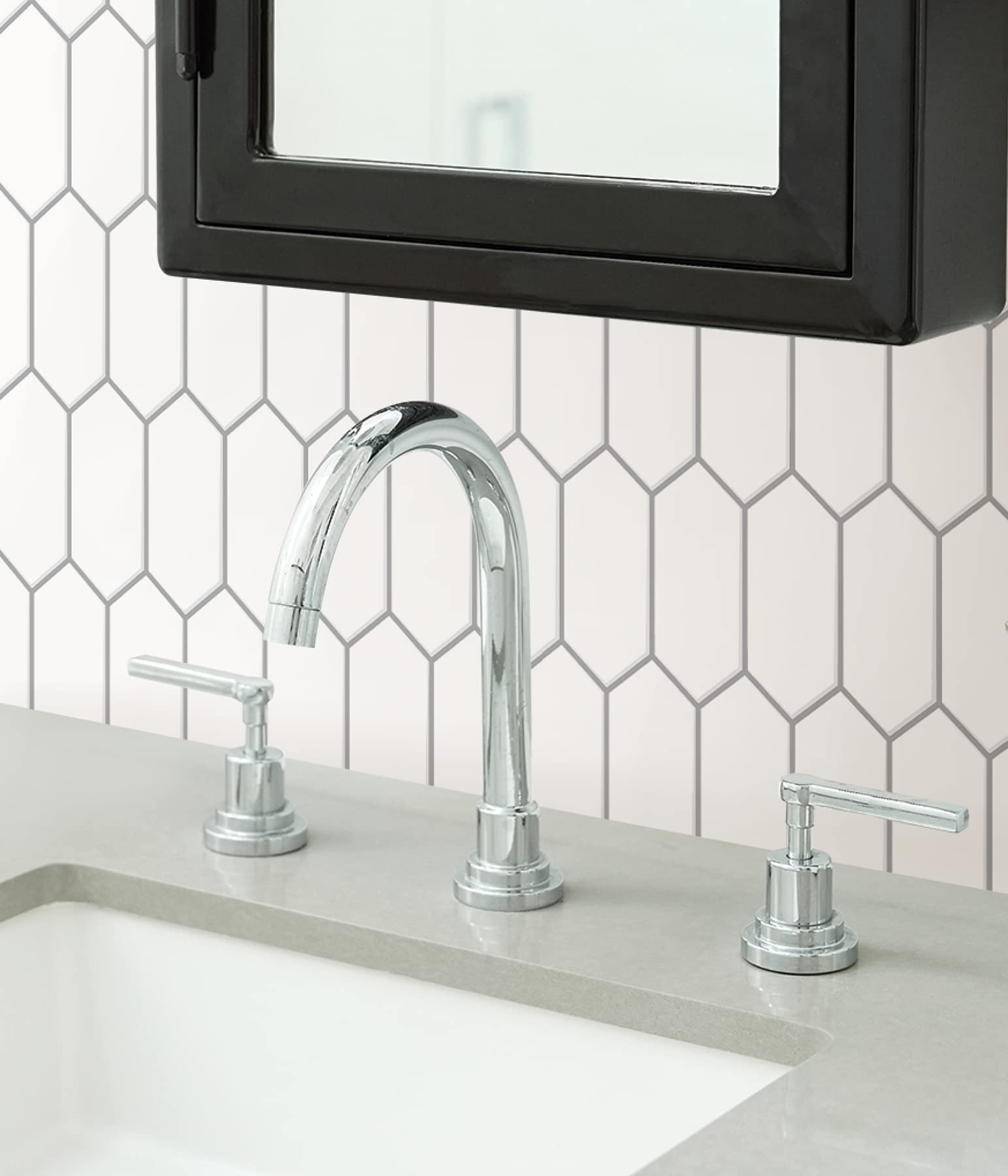 WallPops NH3972 Rhombus Backsplash Tile, White & Off-White 10 inch x 10 inch
