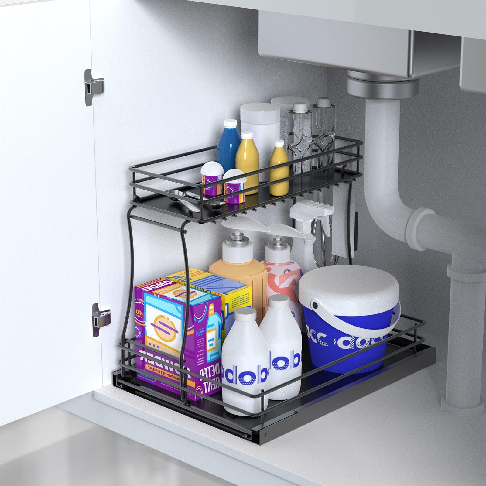 TOOYIMR Under Sink Organizer,2 Tier Slide Out Pull Out Cabinet Organizer Shelf,Multi-Purpose Under Sink Storage with Sliding Drawer for Kitchen Bathroom Cabinet(Black)