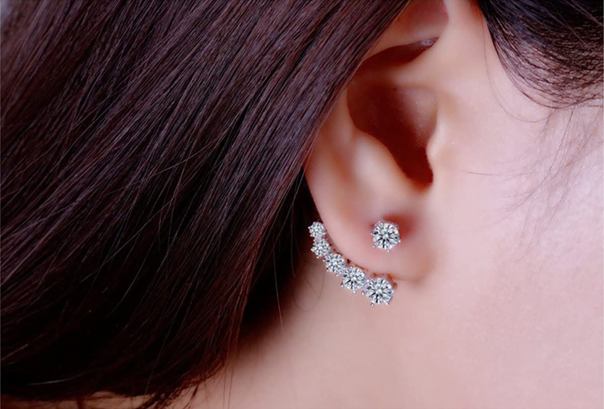 sanfnee Bling Clear Cubic Zirconia Crystal Ear Jackets Stud Earrings Ears Wraps for women