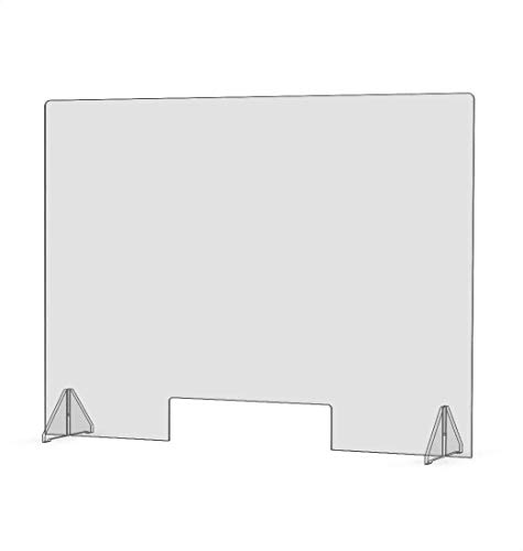 Sneeze Guard - Economy 32" x 24" Protective Freestanding Shield with Transaction Window for Offices and Stores