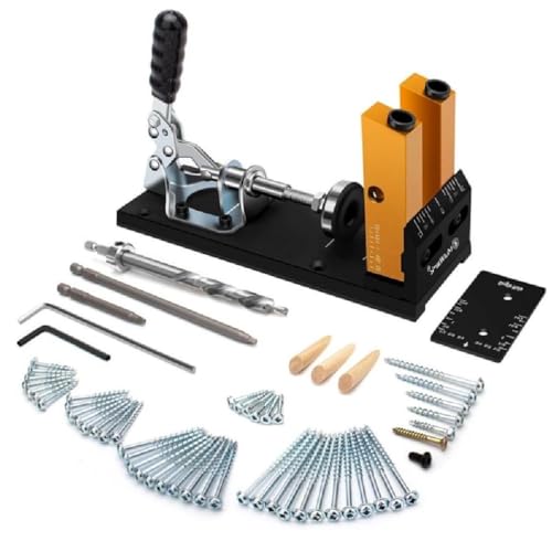 Pocket Hole Jig Kit Professional Upgraded All-Metal Pocket Screw Jig With Drill Bits Woodworking Pocket Drill Jig Kit Adjustable Woodworking Drill Guide Accessory