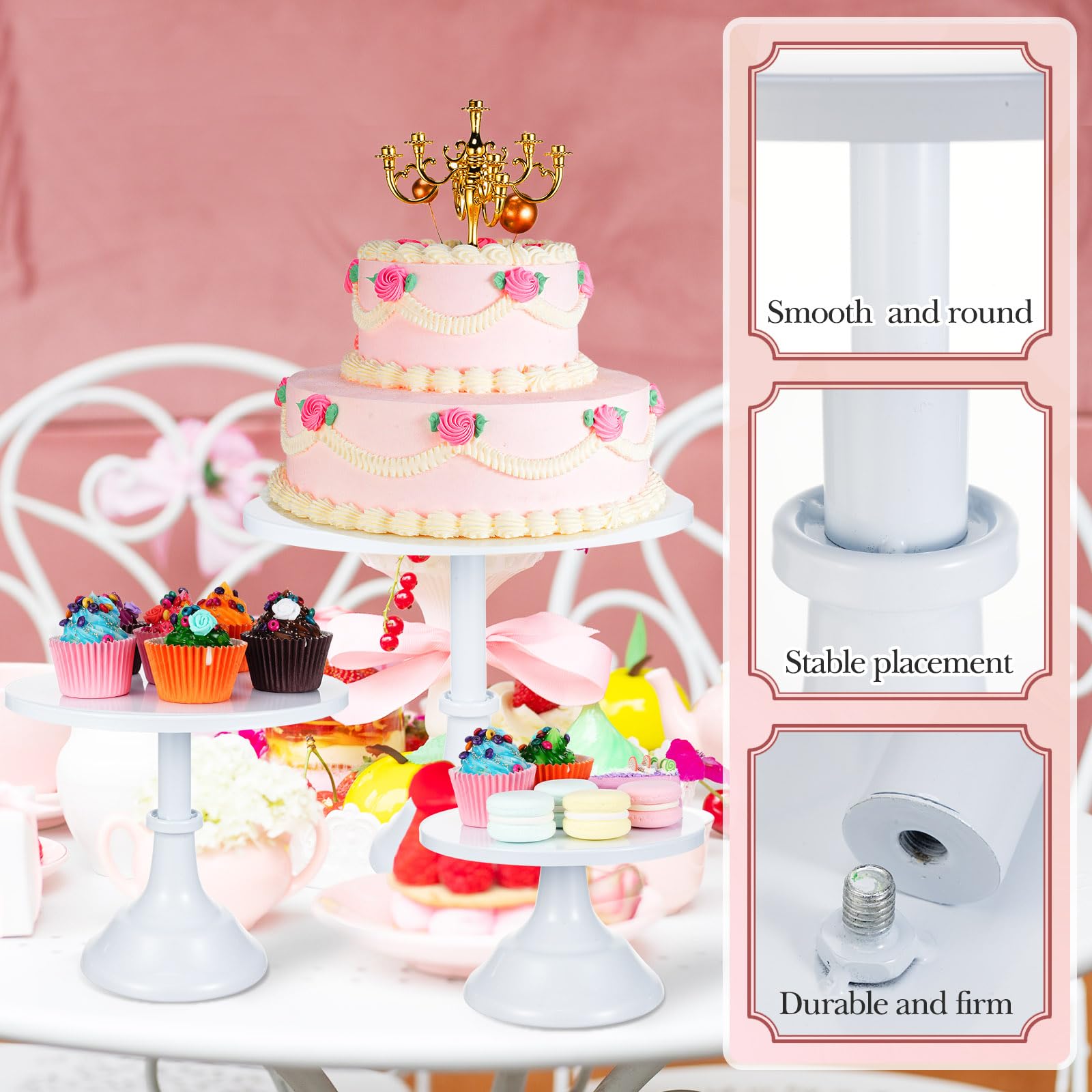 Umigy 6 Pcs White Cake Stand Sets for Dessert Table Display 8/10/12 Inch Metal Cake Stands Round Cupcake Holder for Wedding, Birthday, Party, Graduation, Baby Shower