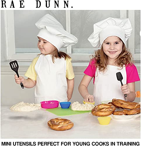 Rae Dunn Everyday Collection 8 Piece Mini Silicone Kitchen Utensil Set- Kitchen Tools with Beechwood Handles- by Cook with Color (Black)