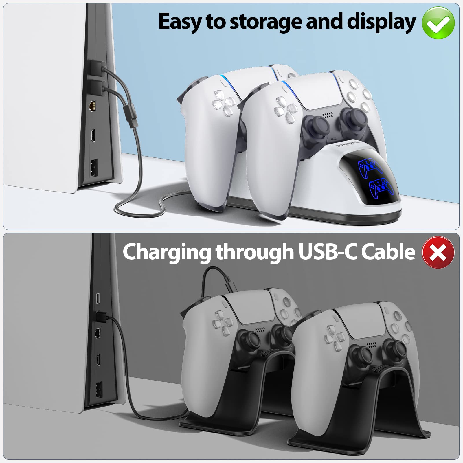 PS5 Controller Charging Station Compatible with PS5 Controller,DOBE Playstation 5 PS5 Controller Charger Dock Station with Fast Charging Speed in 2 Hours,PS5 Remote Charger Station with Charigng Cable