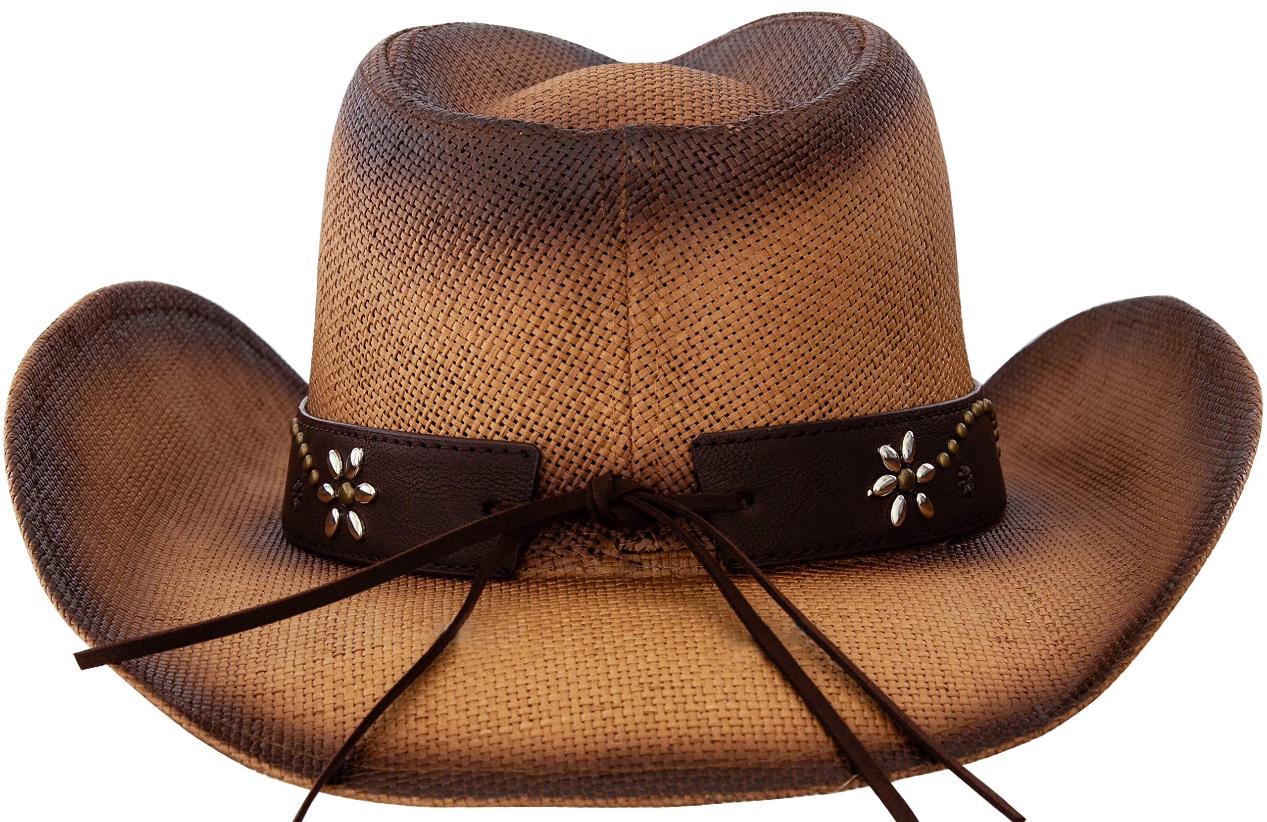 Queue Essentials Men & Women's Woven Straw Cowboy Cowgirl Hat Western Outback w/Wide Brim (Eagle)